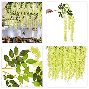 Vanassa 12pcs Artificial Fake Wisteria Vine Garland-GreenDec 3.6FtPiece Silk Wisteria Vine Ratta Hanging Flower for Home Garden Wedding Decor(green), Turquoise
