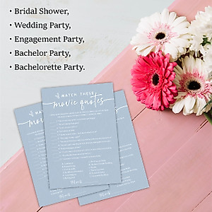 EXW Elegant Blue Bridal Shower Game Cards - Match These Movie Quotes - Engagement Party Cards, Newlyweds Party Decorations, Bridal Shower Game Supplies (30 Game Cards & 1 Answer Card) - A09