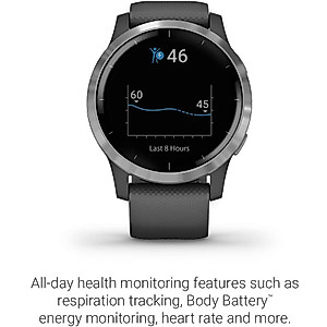 Garmin 010-02174-01 Vivoactive 4, GPS Smartwatch, Features Music, Body Energy Monitoring, Animated Workouts and More, Silver with Gray Band (Refurbished)