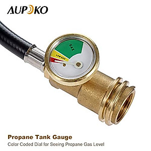 Aupoko 12 FT Propane Tank Extension Hose, Universal Propane Extension Include Propane Tank Adapter and Gauge, Leak Detector for Gas Grill, Heater and All Other Propane Appliances