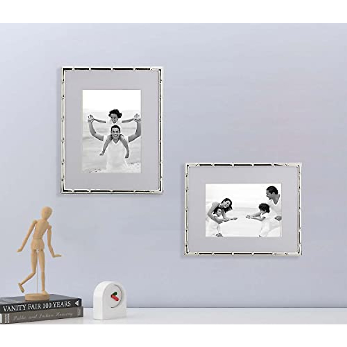 8x10'' Bamboo Detail Designs Silver Metal Picture Frame with Mat for 5x7'' Set of 2, Narrow Silver Plated Photo Frames 5 x7'' With Soft Touch Velvet Backing for Desktop and Wall Décor(Silver)