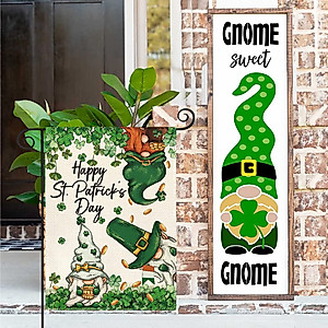 AVOIN colorlife Happy St Patricks Day Gnome Garden Flag 12x18 Inch Double Sided, Leprechauns Shamrock 17 March Welcome Yard Outdoor Flag