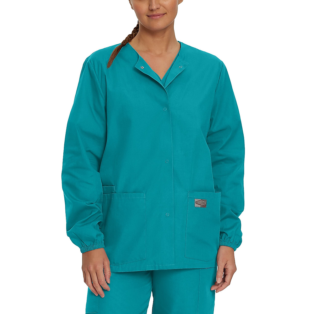Landau Scrub Zone Relaxed Fit 2-Pocket Snap-Front Scrub Jacket for Women 75221 Teal XLG