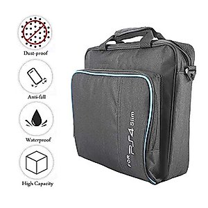 fosa Console Carrying Case Bag for PS4 Slim, Waterproof Shockproof Game System Protective Travel Case Handbag for PS4 Slim System and Accessories