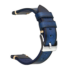 Berfine 20mm Retro Handmade Watch Band, Quick Release Vintage Leather Watch Strap Replacement,Blue