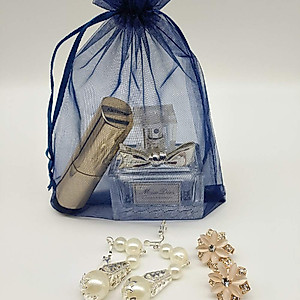 Stratalife 100PCS Organza Bags 4x6" Navy Blue Drawstring Jewelry Favor Pouches Bags for Baby Shower Party Wedding Favor Gift Bags Candy Sample Bags (Navy Blue)