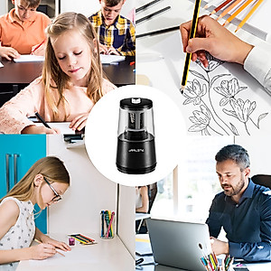 JARLINK Electric Pencil Sharpener, Classroom Pencil Sharpeners, Auto Stop for 6-8mm No.2/Colored Pencils, Electric Pencil Sharpener Plug in/USB/Battery Operated in School/Office/Home (Black)