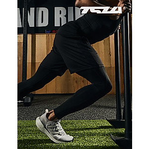 TSLA Men's Compression Pants, Cool Dry Athletic Workout Running Tights Leggings with Pocket/Non-Pocket, Hyper Control Pants Black, Large