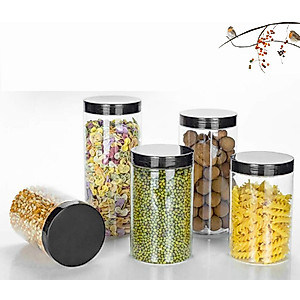 Lawei 8 Pack 34 oz Clear Plastic Jars with Black Lids - Plastic Food Storage Jars for Kitchen & Household Storage of Dry Goods, Nuts, Cookie and more