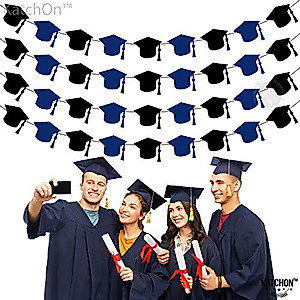 Felt, Blue and Black Cap Graduation Garland - 4 Strings, No DIY | Graduation Banner, Blue and Black Graduation Decorations 2023 | Black Graduation Party Decorations 2023 | Graduation Cap Decorations