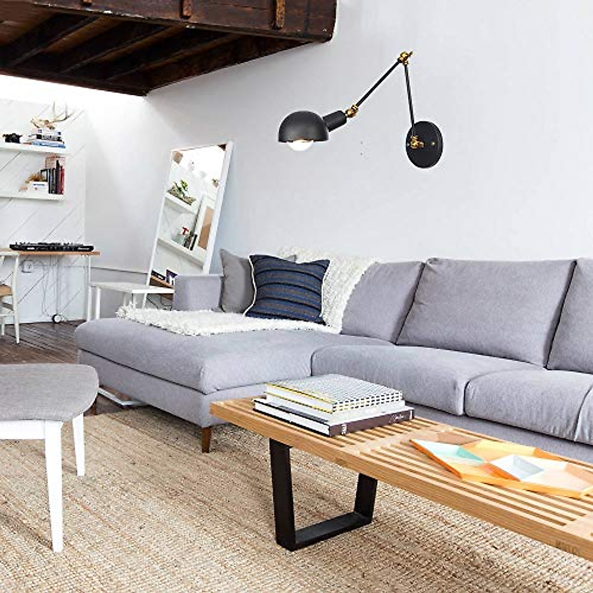 Wall Sconces , Adjustable Long Swing-Arm Wall Sconces Lighting Industrial Antique Metal Wall-Mounted Working Lamp Bedroom Living Room Reading Wall Lantern Fixture Bedside Reading Lamp ( Color : 30+30c