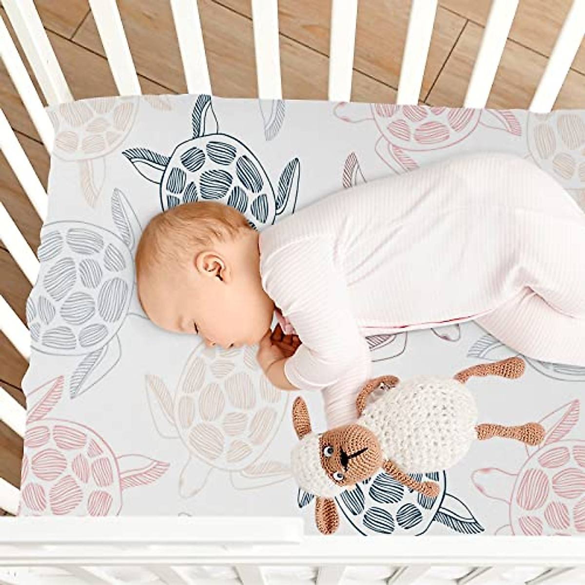 xigua Sea Turtles Fitted Crib Sheet for Girls and Boys, Soft Breathable for Standard Crib & Toddler Bed Mattress, 27 x 39 in