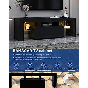 BAMACAR LED TV Stand For 60 Inch TV, Small TV Stand 60 Inch TV Table, 60 55 50 Inch TV Stand For Bedroom 60 55 50 Inch TV Stands For Living Room Black TV Stand For 50 55 Inch TV Stand 55 Inch TV Table