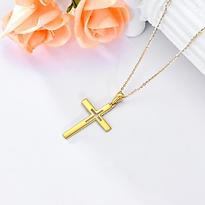 SISGEM 14K Solid Gold Cross Necklace for Women,Yellow Gold Faith Cross Pendant Necklaces Religious Jewelry Anniversary Birthday Gifts for Wife Mom 16''-18''