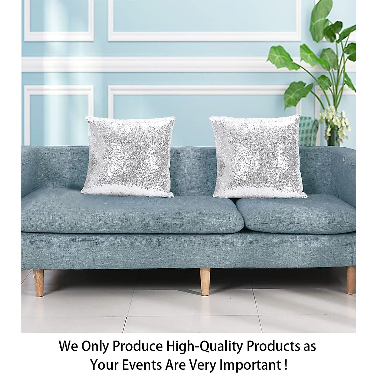 ShinyBeauty Throw Pillow Cases 2 Pack 12X12-Silver Sequin Pillow Cover Sofa Pillow Cases Sparkly Pillow Covers Designer Pillow Sequined Pillow Cover Decorative Pillows for Bed