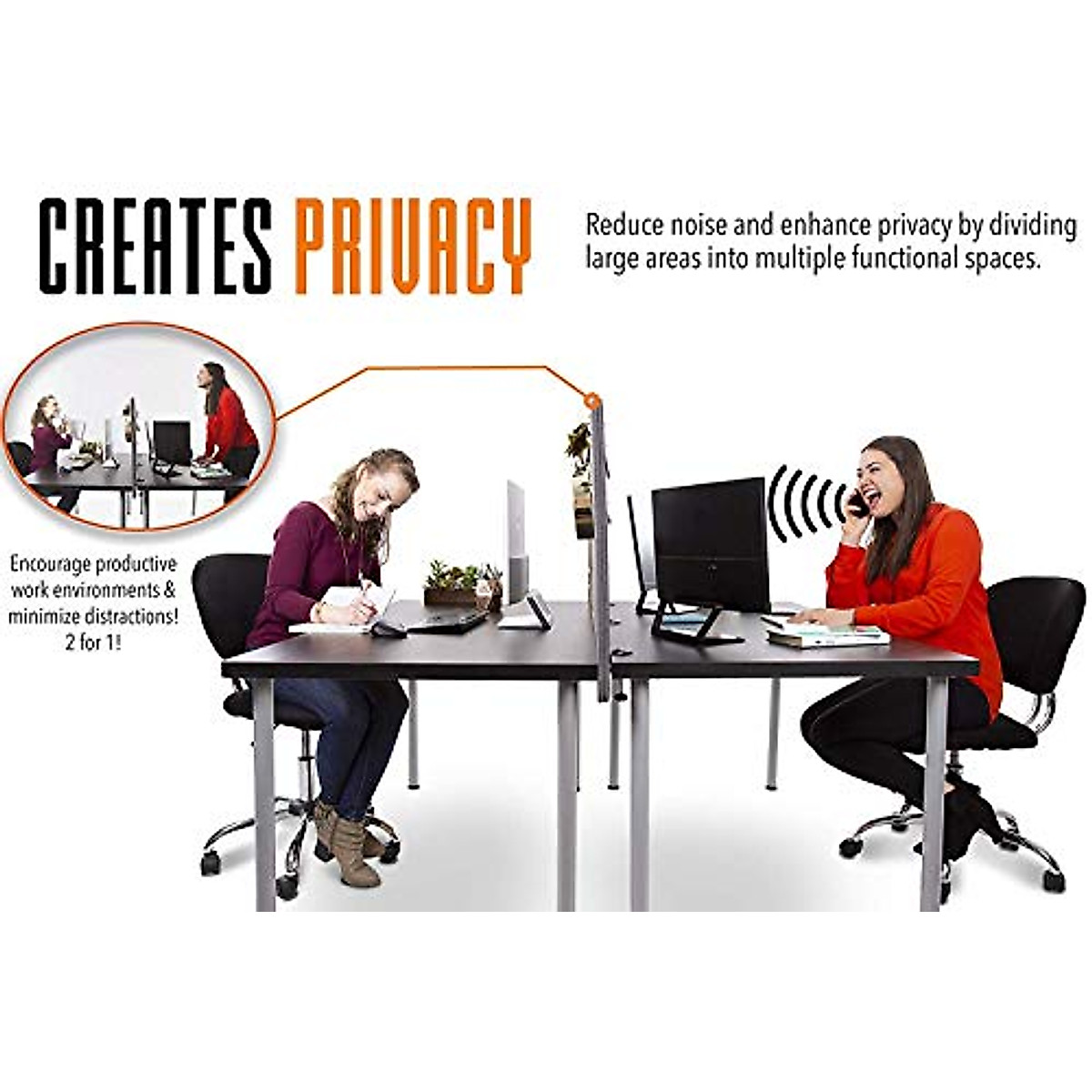 Stand Steady ClipPanel Desk Mounted Privacy Panel | Height Adjustable Desk Divider| Easy Clamp on Privacy Screen or Modesty Panel - Reduces Up to 85% of Noise | (Charcoal / 60" x 24")