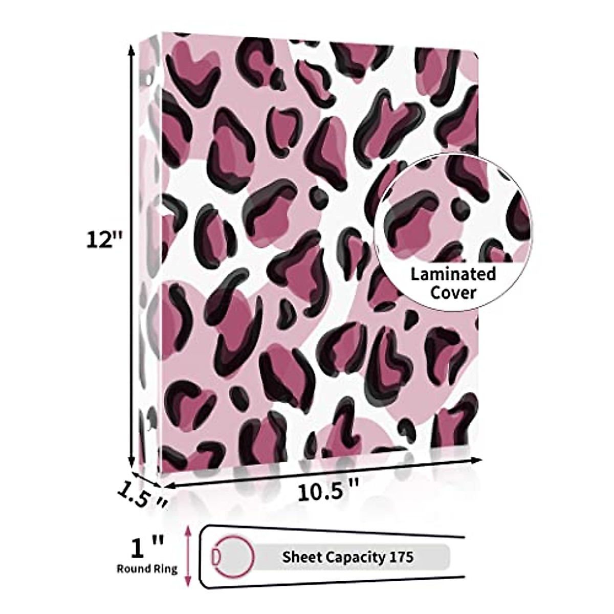 SUNEE 3 Ring Binder 1 Inch, Cute Binder with 2 Pockets, Decorative Pink Leopard Three Ring Binder Heavy Duty (Fit 8.5x11 Inches) for School Supplies, Office Binder Supplies