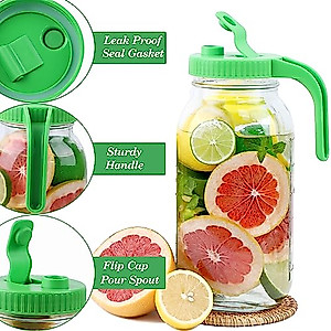 GMDREUT Mason Jar Pour Spout Lids With Handle Wide Mouth Mason Jar Pitcher Lid With Flip Cap Airtight And Leak Proof, Turns your Mason Jar into Pitcher (Jar Not Included)
