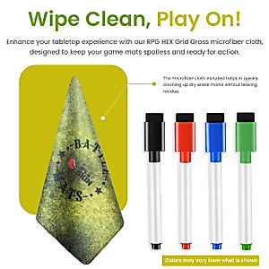 IT'S A SKIN DND Battle Game Mat - 36x24 Inch Dungeons and Dragons Map for Roleplay Games, Warhammer, Grid Tabletop - Includes 4 Dry Erase Markers & Cleaning Cloth - RPG HEX Grid Gross/Moss Theme