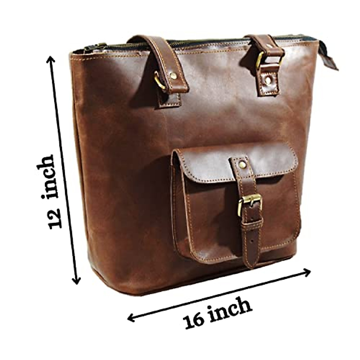 Satchel And Fable Women’s Tote Leather Handmade Genuine Shoulder Large Vintage Handbag (15.5” (L) x 12” (H) x 5.5” (W), Brown)