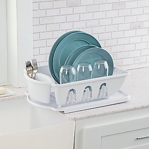 Sterilite 2 Piece Sink Set, With Drainboard for Drying, Holds Clean Dishes in the Kitchen such as Plates, Cups, Bowls, and Silverware, White, 6-Pack