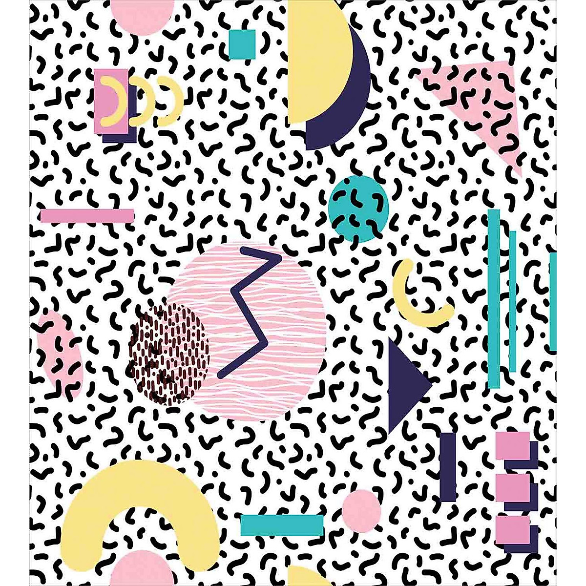 Ambesonne 90s Duvet Cover Set, Geometric Pattern in Retro Style Round Half Moon Triangle Shapes Art, Decorative 3 Piece Bedding Set with 2 Pillow Shams, Queen Size, Navy Yellow