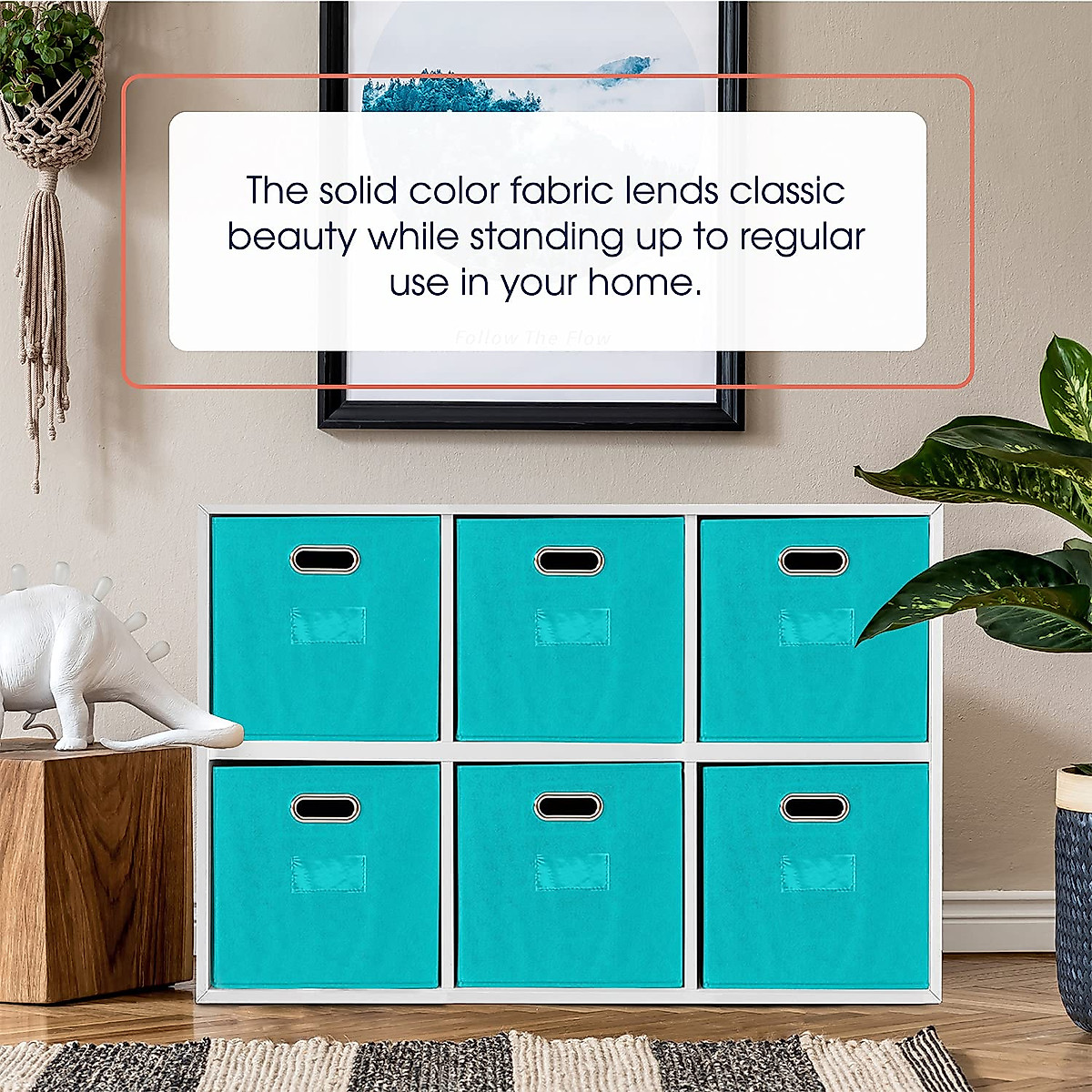 Ornavo Home Foldable Storage Bins Basket Cube Organizer with Dual Handles and Window Pocket - 6 Pack - 12" L x 12" W x 12" H - Teal