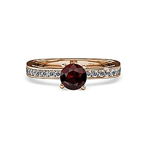 TriJewels Red Garnet & Natural Diamond Engagement Ring & Wedding Band Set 1.25-1.29 ctw 14K Rose Gold.size 9.0