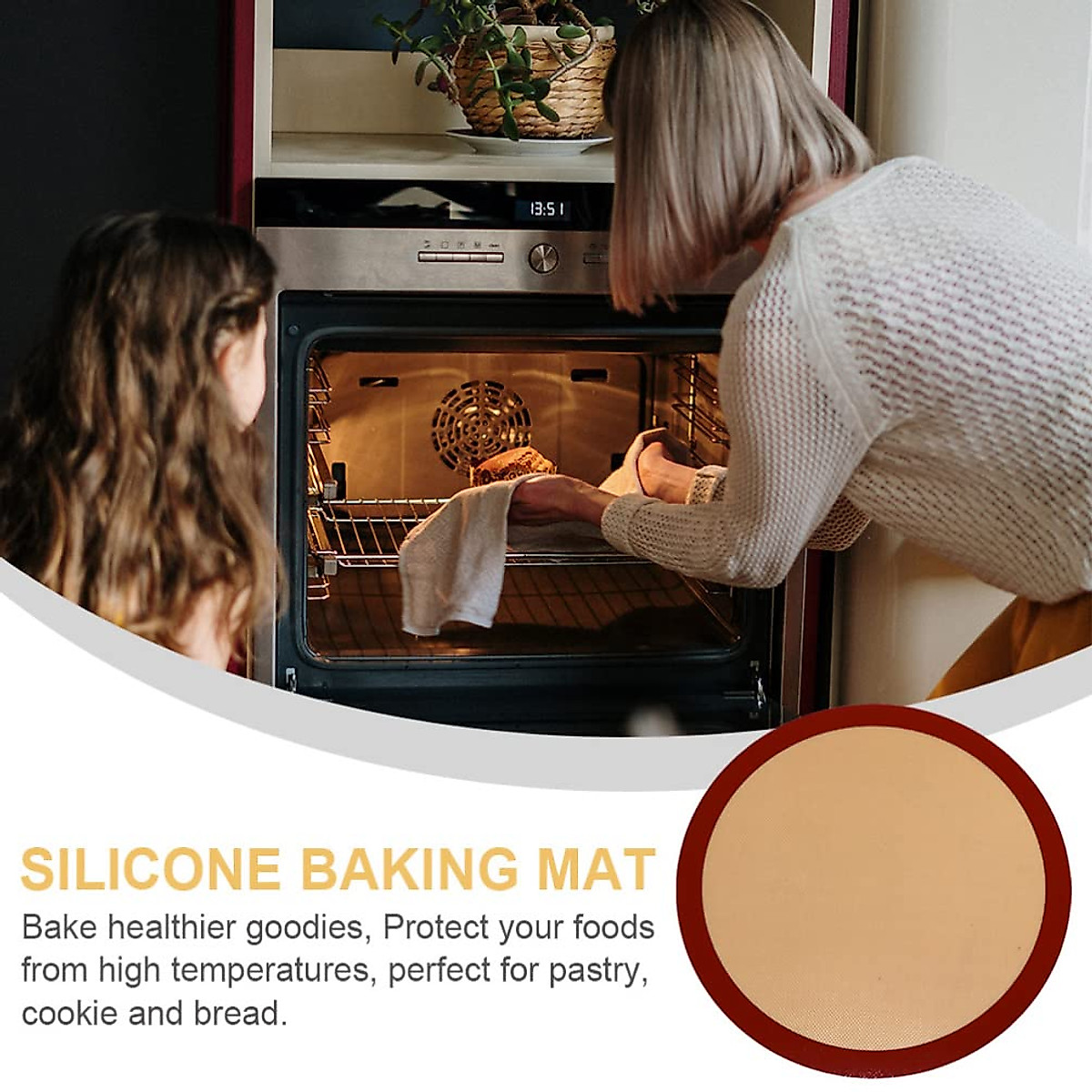 SOLUSTRE Silicone Baking Mats Reusable Non- Stick Pastry Mat Oven Liner Sheets Mats Silicone Pan Liners Round Cake Pan Mat for Making Cookies Macarons Bread Pastry Pizza Cookie Baking Pad 12inch