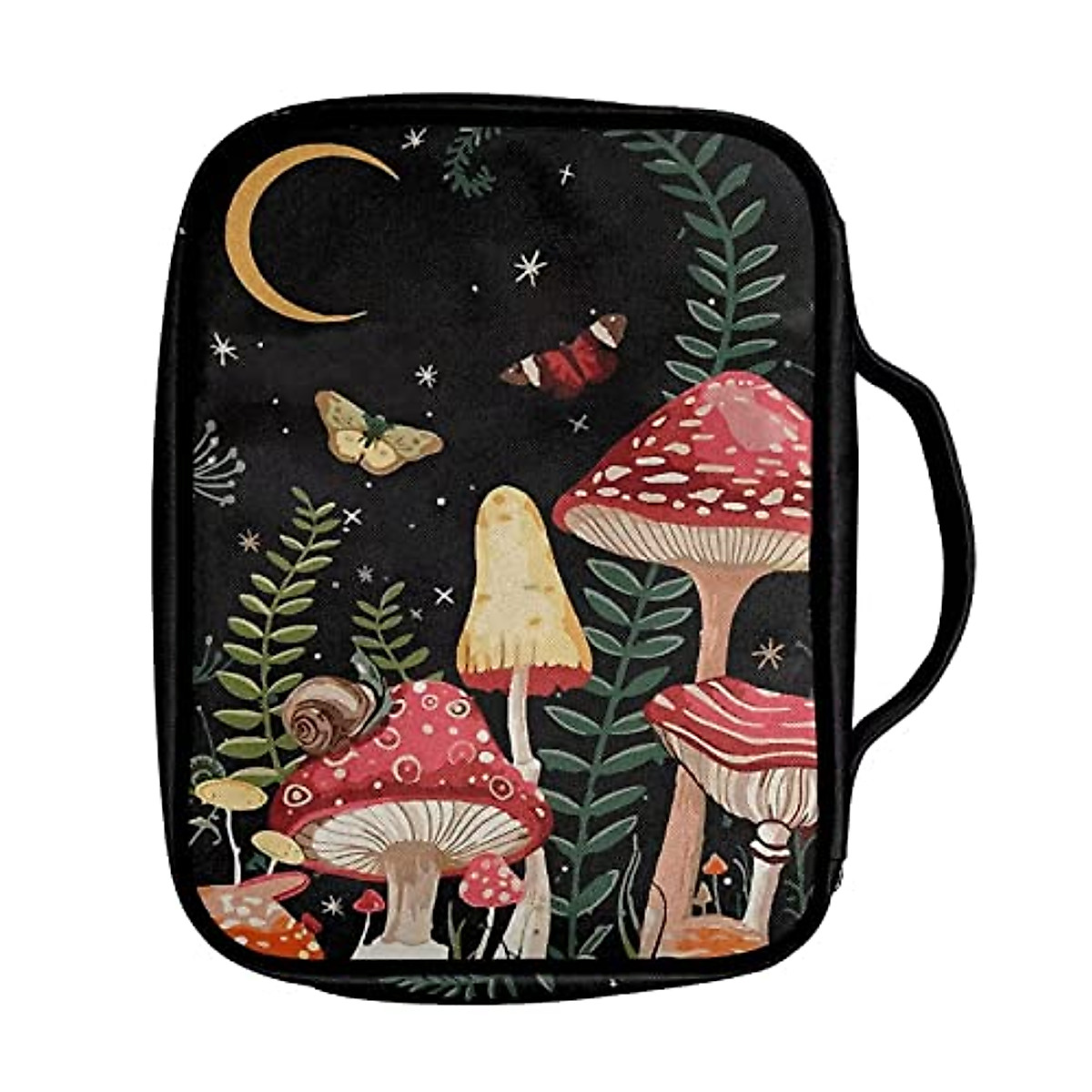 BYCHECAR Large Bible Case for Women Mushroom Bible Study Bag with Pockets Bible Protective Carrying Case Carrier Tote Bag Bible Hand Bag Bible Accessories with Handle Pocket
