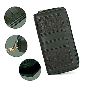 Couture Gems Green Wallet Womens Clutch Wallet for Women DOUBLE ZIPPER Wallet Phone Vegan Leather Clutch Purses For Woman Handbags Large Capacity
