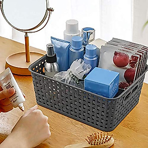 Leendines Plastic Weave Basket Bin for Storage, 6 Packs Small Baskets