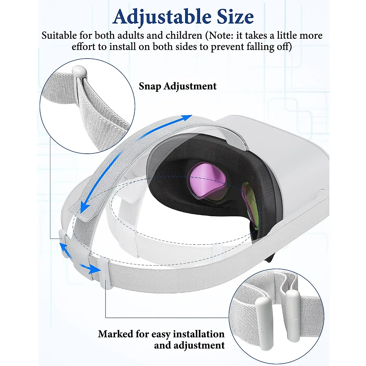 Head Strap for Oculus Quest 2 Headset, Original Replacement Head Strap Compatible with Meta Quest 2 Headstrap with 4 Pcs Controller Thumb Grip Caps，for Oculus Quest 2 HeadStrap，Original Head Strap