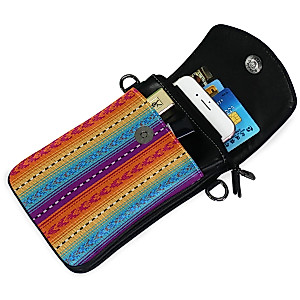 xigua Colorful Ethnic Mexican Stripes Crossbody Phone Purse Small Mini shoulder Bag Cell Phone Pouch Leather Wallet Best Gift for Valentines Day,Anniversary,Birthdays