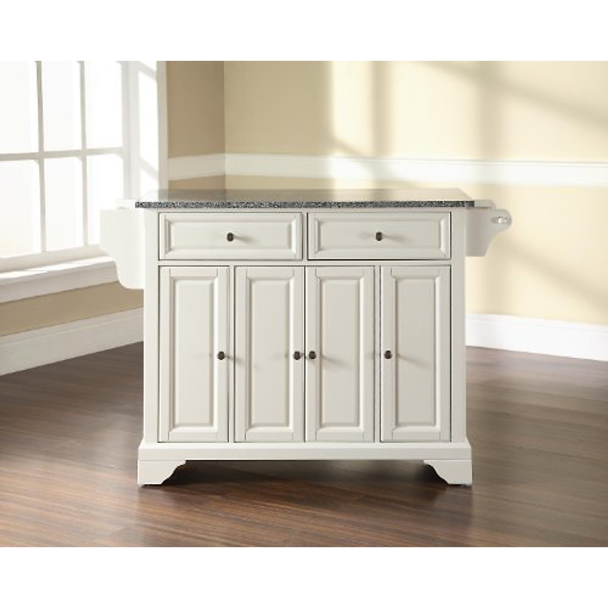 Crosley Furniture Lafayette Granite Top Rolling Kitchen Island Storage Cart, Microwave Stand, Spice Rack, White