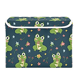 Kigai Cute Frogs Storage Basket with Lid Collapsible Storage Bin Fabric Box Closet Organizer for Home Bedroom Office 1 Pack