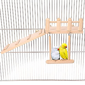 Bird Perches Cage Toys Bird Wooden Play Gyms Stands with Climbing Ladder, Parrot Play Stand and Bird Swing Conure for Green Cheeks, Baby Lovebird, Chinchilla, Hamster, Bird Cage Chewing Toys Sets