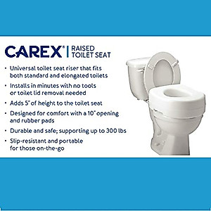Carex Toilet Seat Riser - Adds 5.5 Inch of Toilet Height - Raised Toilet Seat with 300 Pound Weight Capacity, Slip-Resistant, Toilet Riser, Elevated Toilet Seat