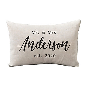 Mr & Mrs Last Name Established Date Lumbar Throw Pillow - Monogrammed Throw Pillow Cover