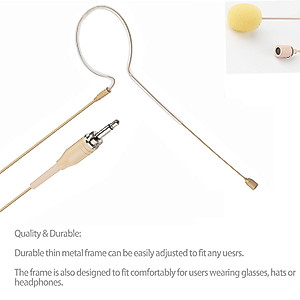 Sujeetec Headset Headworn Microphone - 3.5mm Thread Screw Lock Head Microphone for Wireless System & Body/Belt Pack Transmitter – Beige Single Earhook Omnidirectional Headset Head Mic