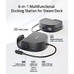 Syntech Mini Dock Perfect Compatibility with Steam Deck and ROG Ally, 6-in-1 Docking Station Featuring HDMI 2.0 4K@60Hz, Gigabit Ethernet, 3 x USB 3.0, PD Charging Doc, Enhanced Stability Round Stand