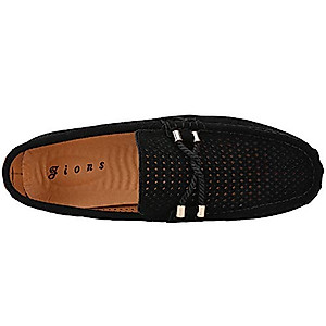 JIONS Mens Loafers Slip On Driving Hollow Out Suede Moccasins Flats Boat Shoes Slip-ons Driver C- Black 10.5 D(M) US/CN 45