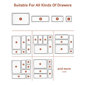 SMARTAKE 22-Piece Drawer Organizer with Non-Slip Silicone Pads, 4-Size Clear Desk Drawer Organizer Trays Storage Tray for Makeup, Jewelries, Utensils in Bedroom Dresser, Office and Kitchen, Clear