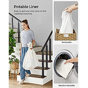 SONGMICS Laundry Hamper with Lid, 37 Gallon (140L), Rolling Laundry Basket with Wheels, 3-Section Synthetic Rattan Laundry Hamper, Removable Liner, Bedroom, 26x13x26 Inches, Natural ULCB363N01