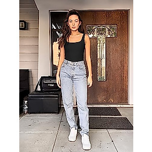 HEGALY Thong Bodysuits for Women 3 Piece Sexy Ribbed Seamless Tummy Control Shapewear Sleeveless Square Neck Tank Top