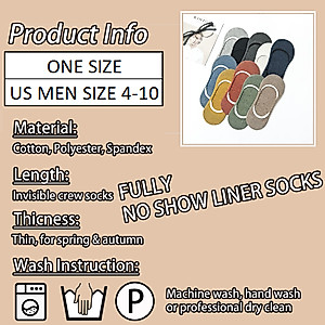 CHUNFO No Show Invisible Men Boys Cushioned Pure Color Low Cut Hidden Liner Socks Non Slip Grips 5 or 10 Pairs (5 Pairs-Pure Color 02-04 Black)