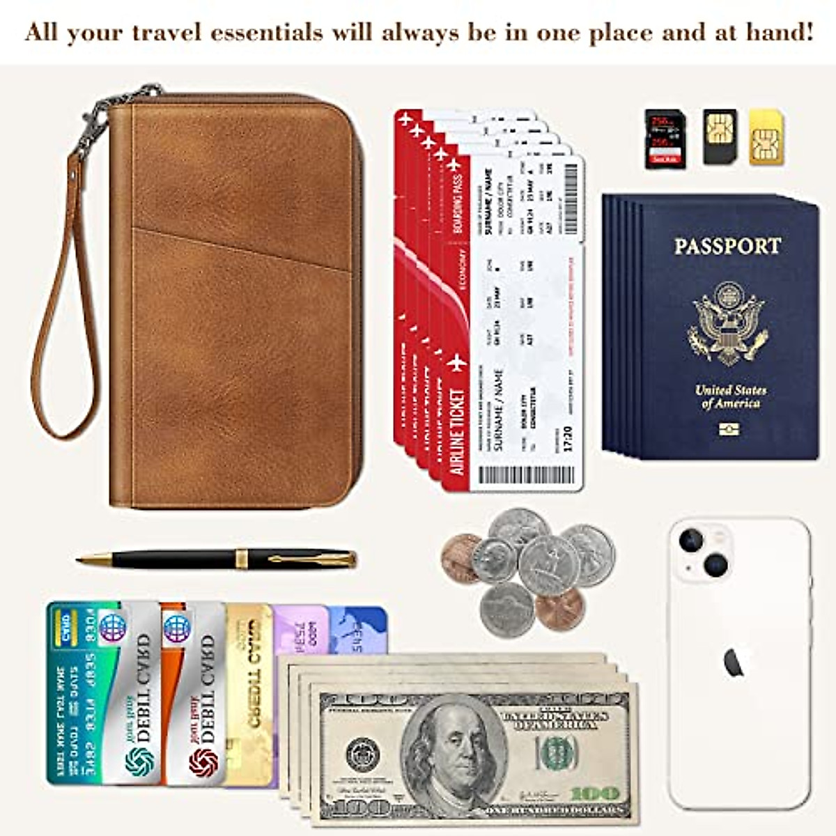 Fintie Family Passport Holder Wallet, RFID Blocking Travel Document Organizer Clutch Bag Credit Cards Case Cover for Women Men (Brown)