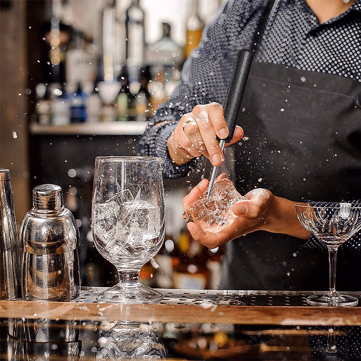 Rddconkit 9" Ice Picks Aluminum Alloy Handle Ice Tool With Safety Cover for Kitchen, Bars, Bartender,Picnics, Camping, And Restaurant (Black)