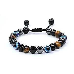 Evil Eye Bracelets for Men Women - Ultimate Protection Mens Bracelet - Evil Eye, Black Obsidian, Tigers Eye and Hematite - Healing Bracelets Gifts for Mom Mothers Day Pulseras Para Hombres Mujer