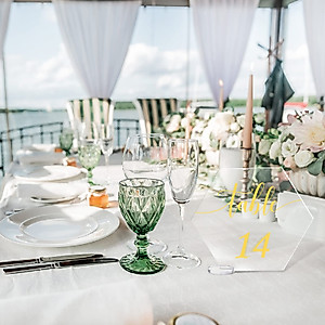 30 Pcs Gold Acrylic Wedding Table Numbers with Stand Printed Clear Acrylic Table Number Stand Table Number Signs for Wedding Reception Event Party Dining Room(Hexagonal)